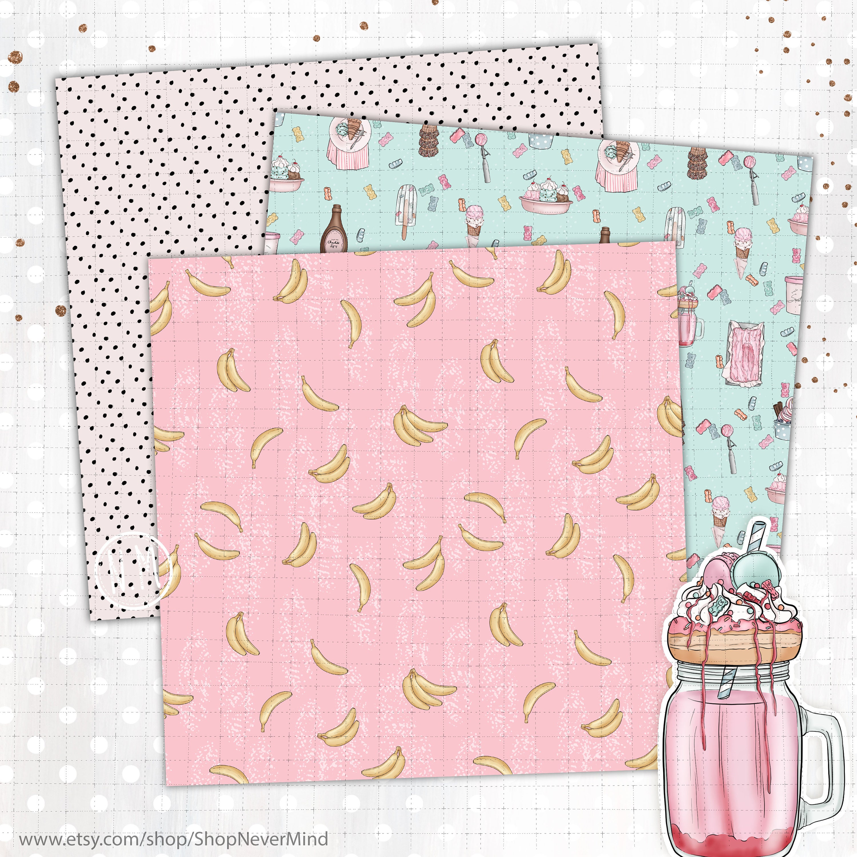 Ice Cream Digital Paper Pack Pink Ice Cream Shop Digital - Etsy