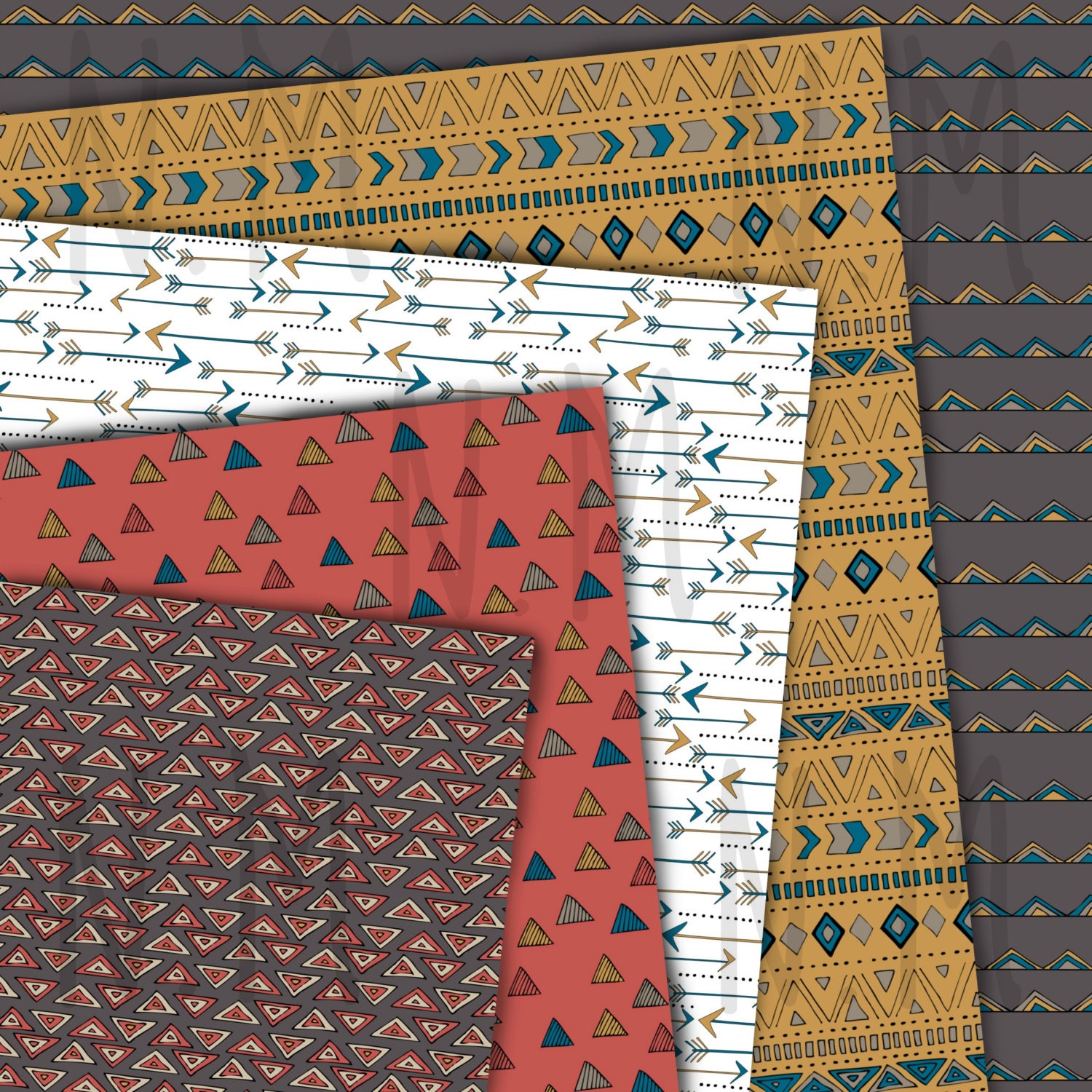 Tribal digital paper pack tribal digital pattern mustard | Etsy