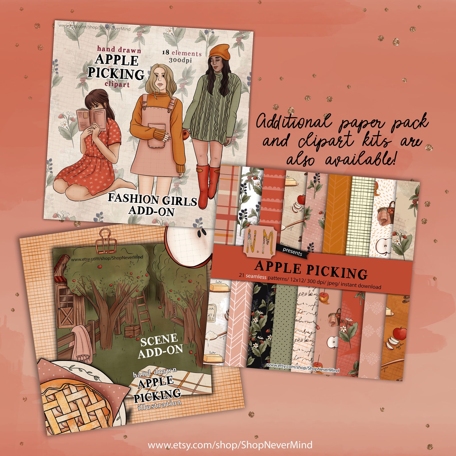 Fall Clipart Kit Apple Picking Fall Clip Art Set Commercial - Etsy