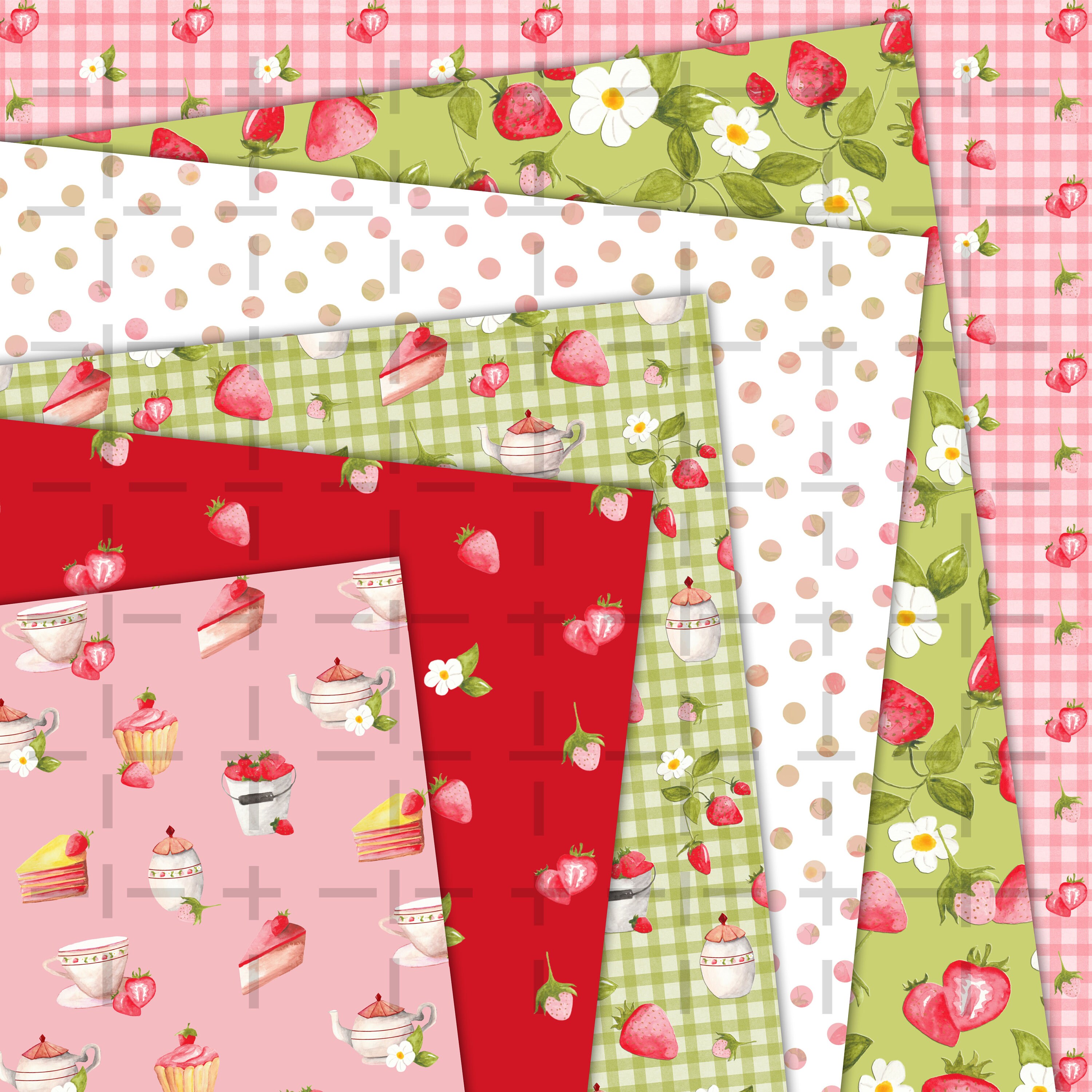 Strawberry Digital Paper Pack Watercolor Strawberry Cake - Etsy
