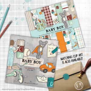 Baby Boy Digital Paper Pack Nursery Baby Shower Digital Pattern ...