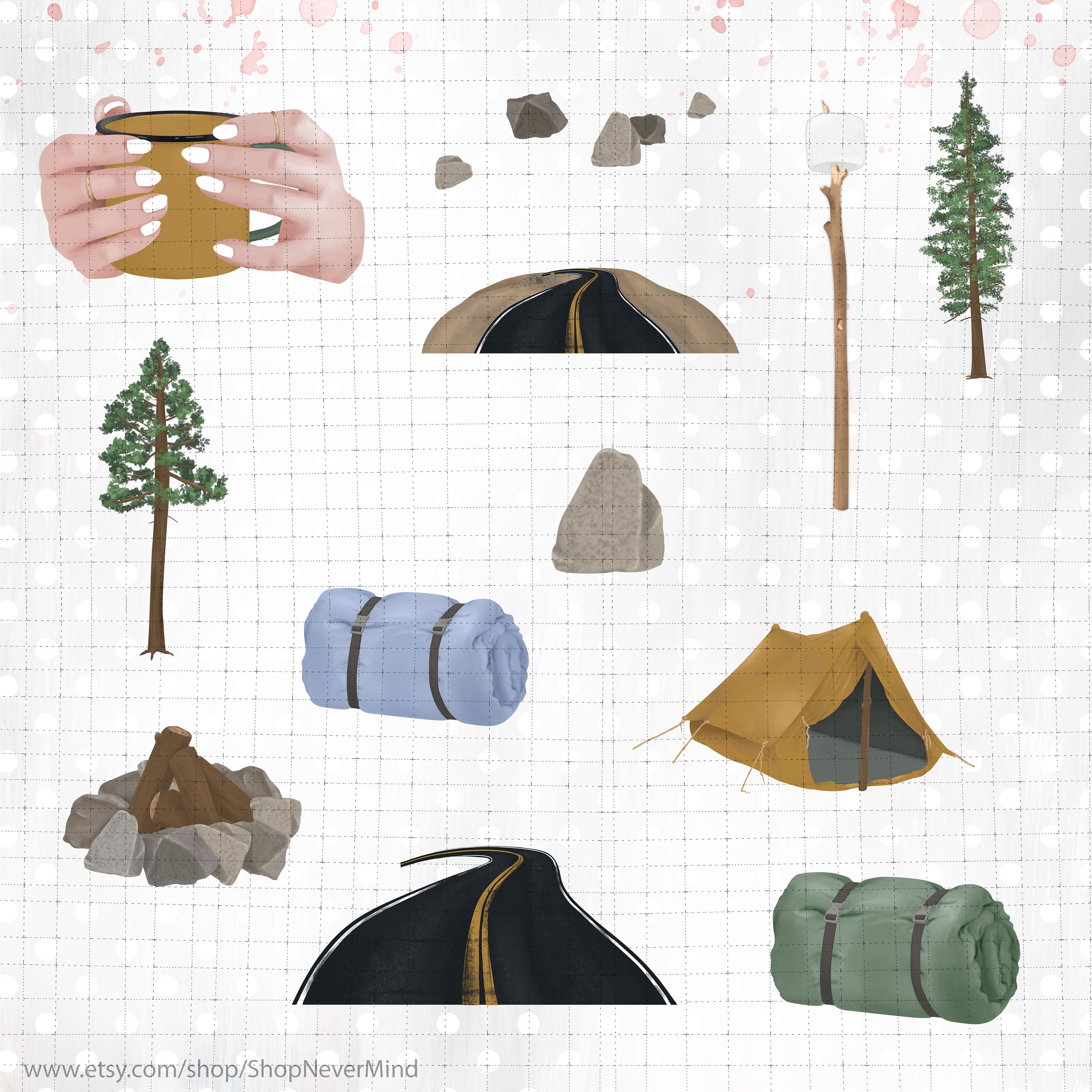 Camping Clipart Kit Road Trip Adventure Digital Clip Art | Etsy