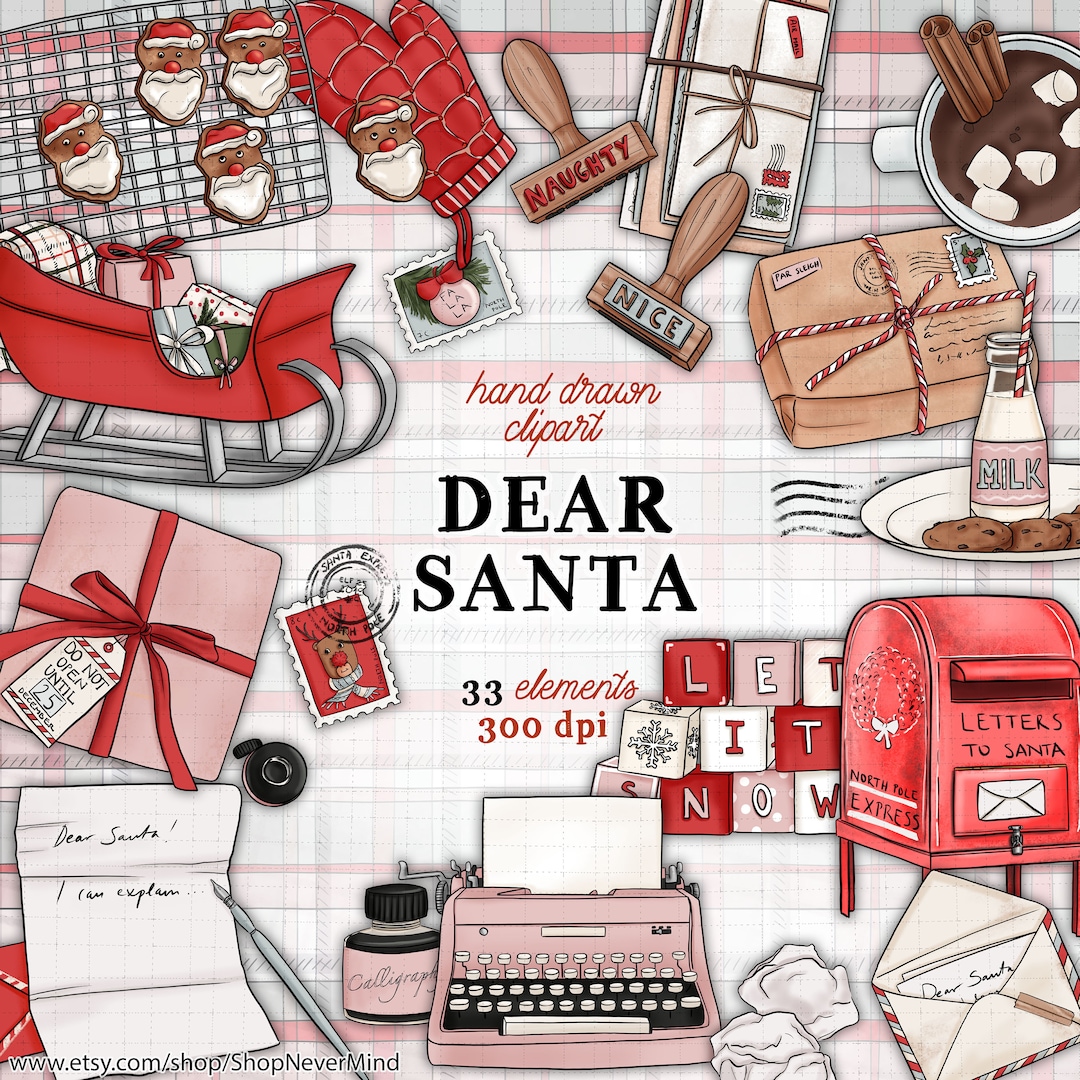 Christmas Clipart Kit Dear Santa Clipart Stamps Typewriter Classic ...