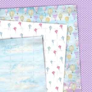 Hot Air Balloon Digital Paper Pack Watercolor Sky Kite Hot Air Balloon ...