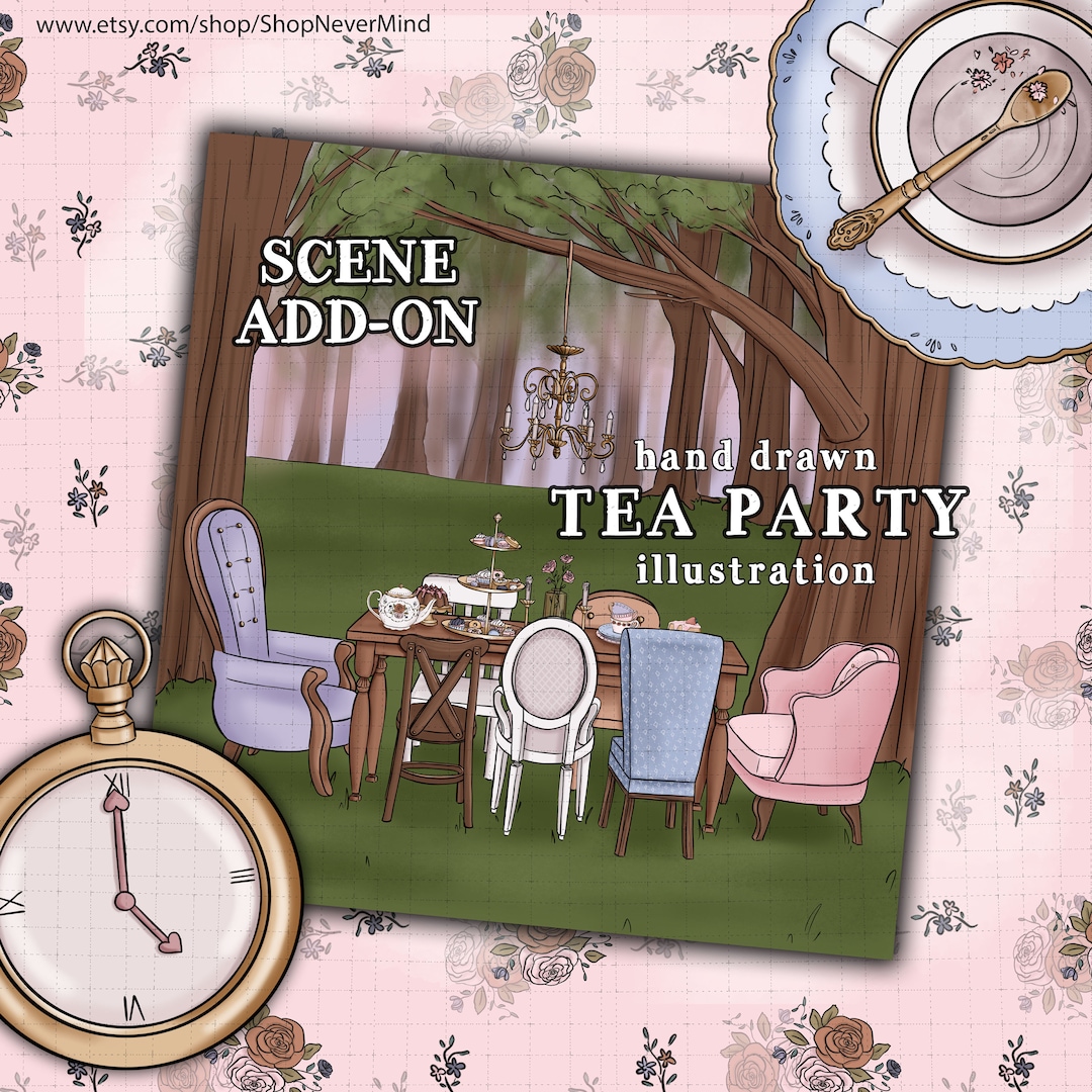 Alice Tea Party Illustration Alice Party Table Scene Forest Background ...