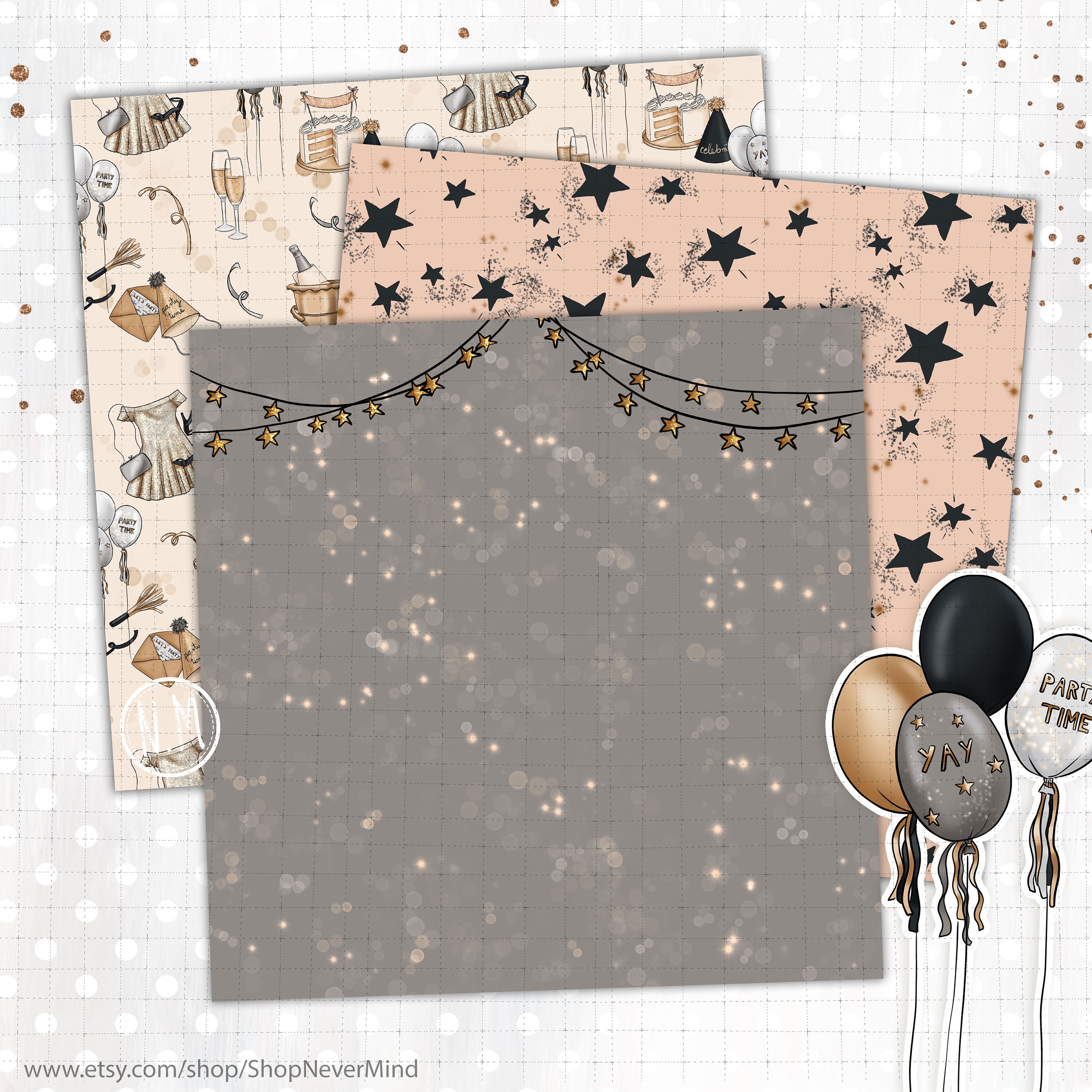 New years digital paper pack new years eve party digital | Etsy