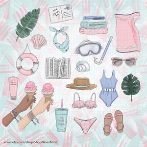 Beach Clipart Kit Beach Babe Summer Clipart Commercial Use Summer ...