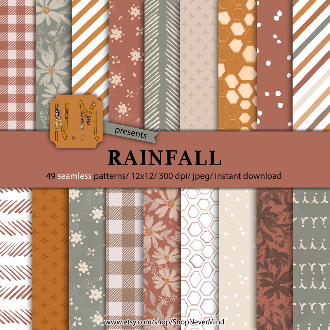 Fall Paper Pack Autumn Rain Digital Pattern Commercial Use Floral ...