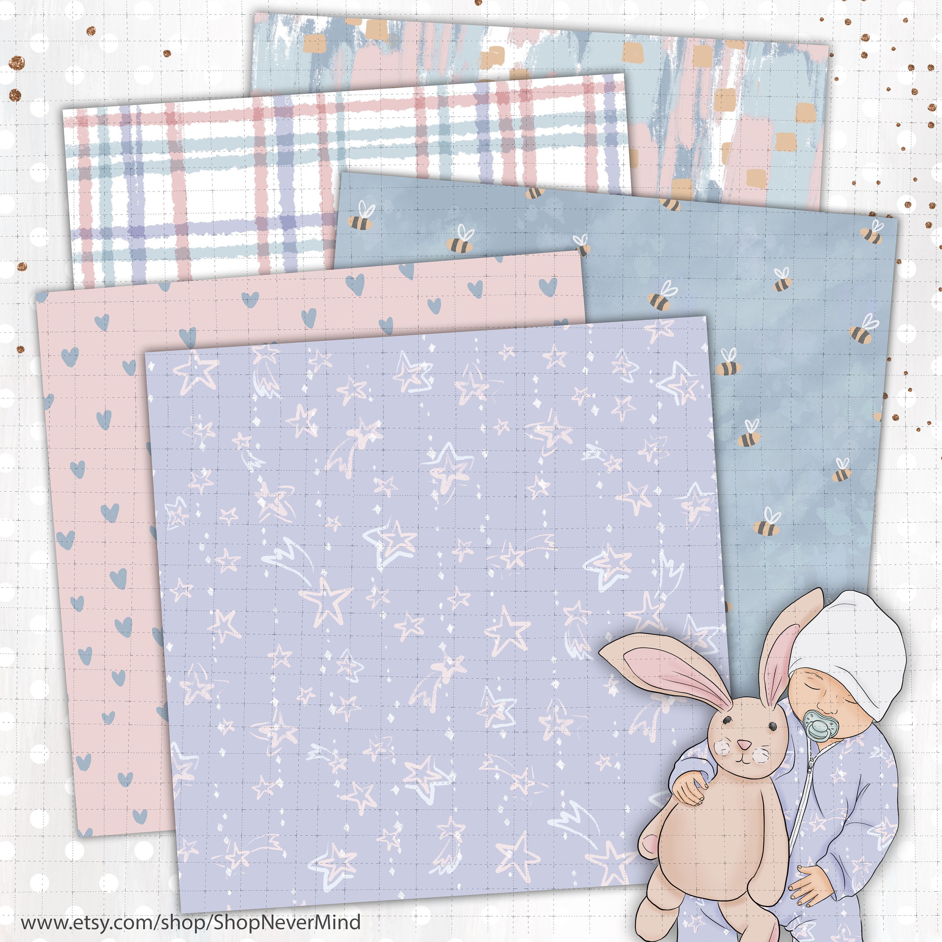 Baby Digital Paper Pack Pastel Baby Nursery Digital Patternm Commercial ...