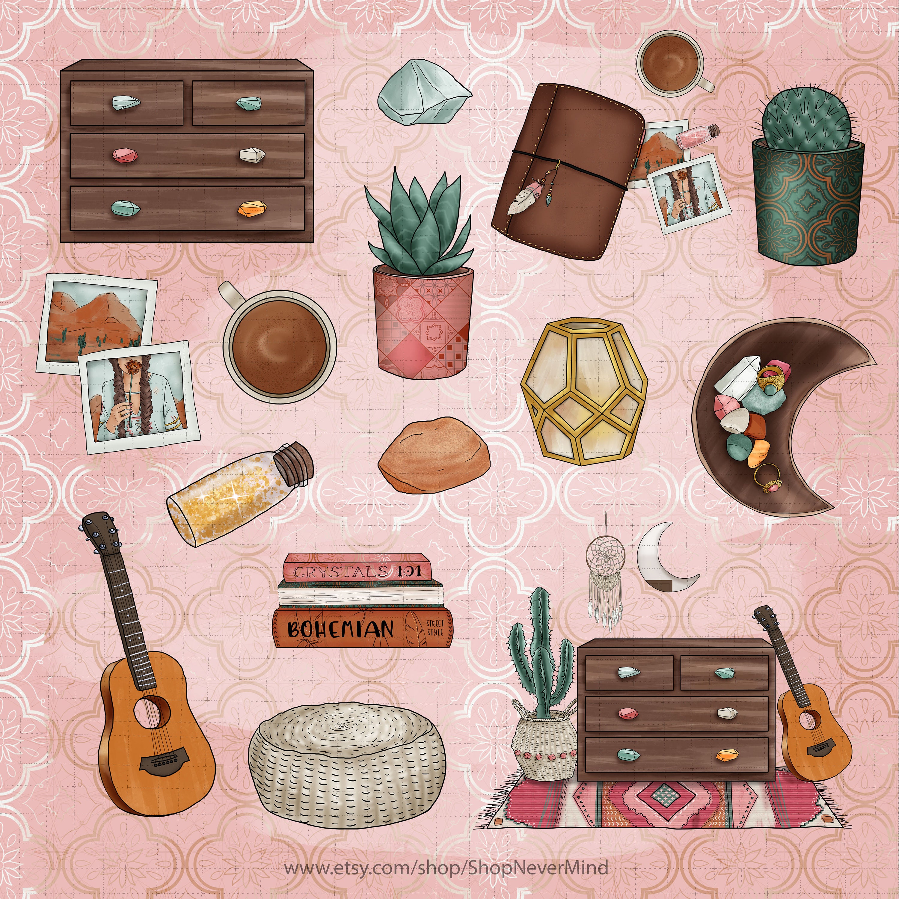 Boho Digital Clipart Kit Bohemian Summer Digital Clip Art Boho - Etsy