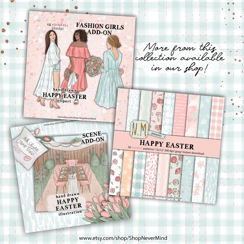 Easter Clipart Kit Commercial Use Pastel Spring Clipart Pastel Pink ...