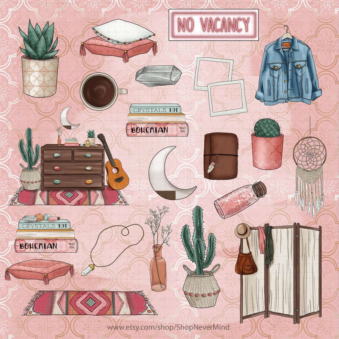 Boho Digital Clipart Kit Bohemian Summer Digital Clip Art Boho - Etsy