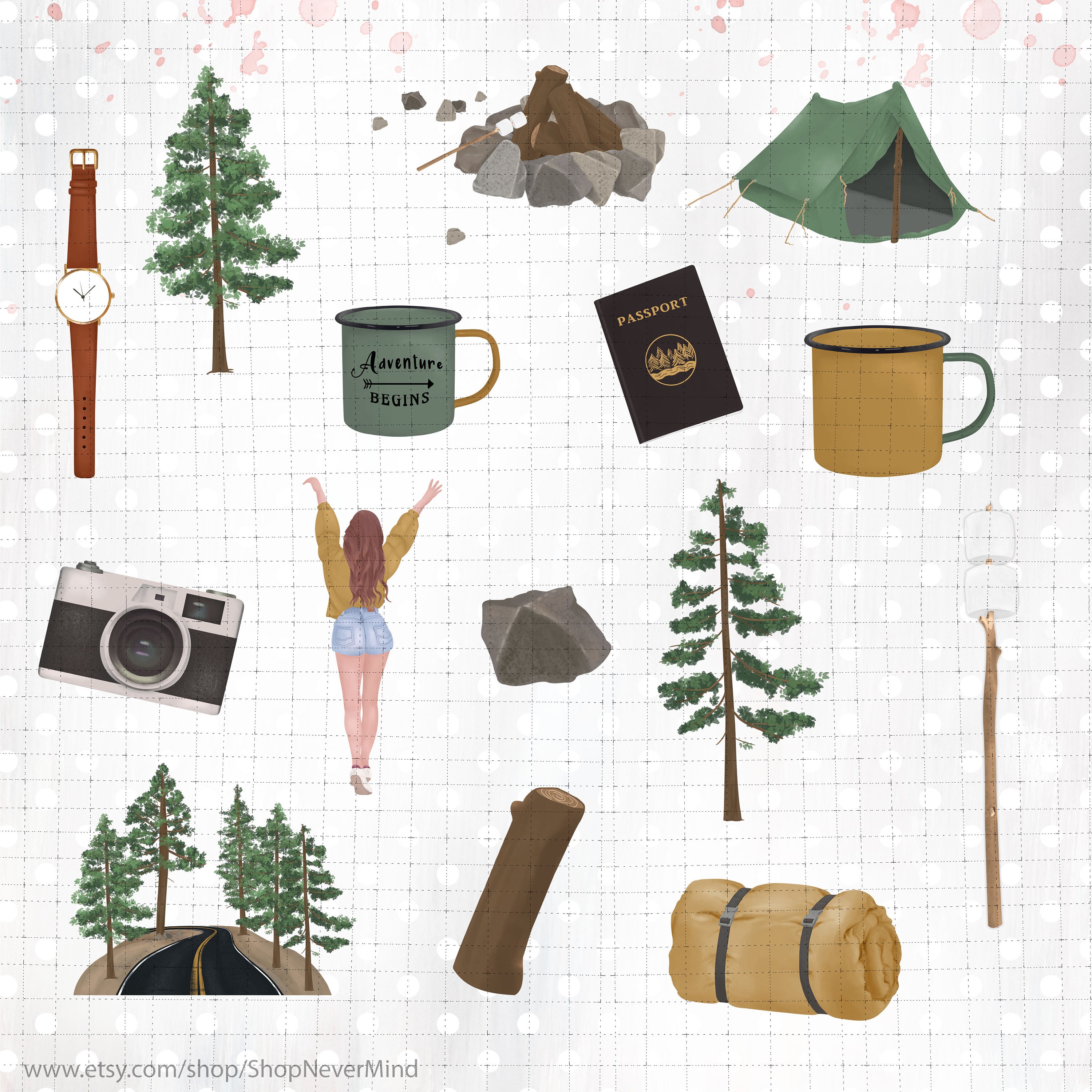 Camping Clipart Kit Road Trip Adventure Digital Clip Art | Etsy