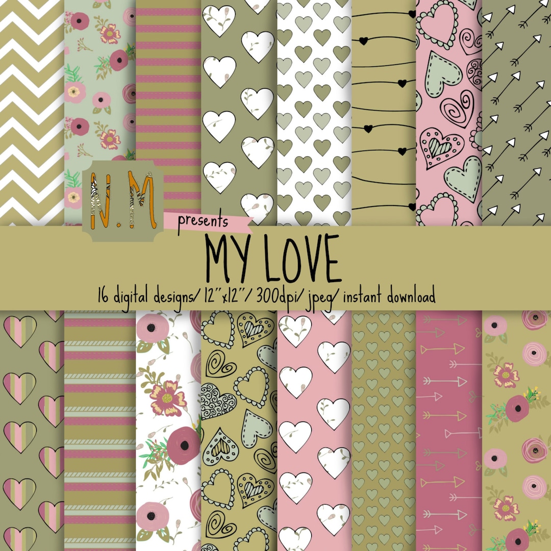 Love Digital Paper Pack Love Digital Pattern Hearts Printable Pattern ...