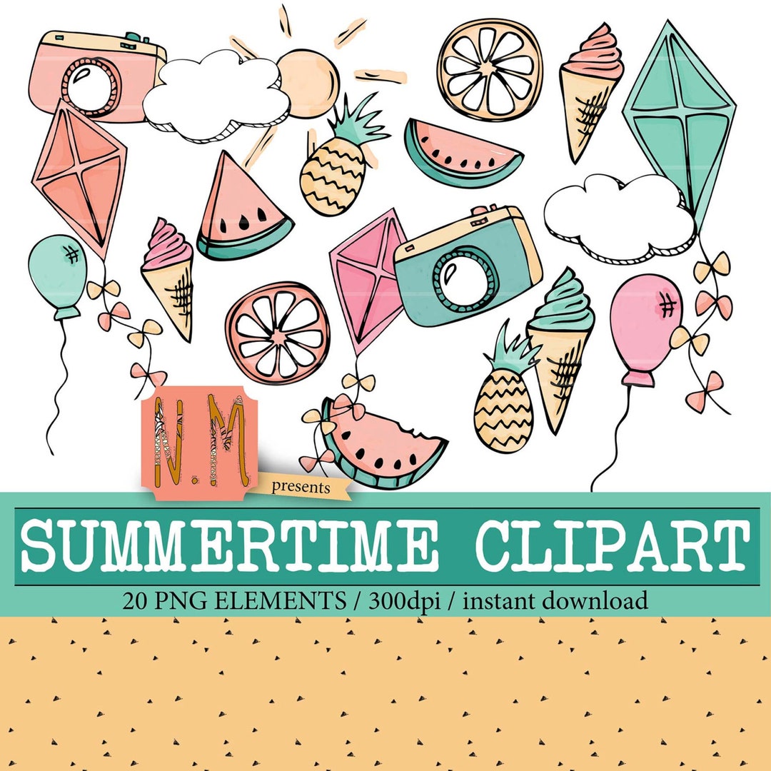 Summer Clipart Bright Colorful Summer Vacation Digital Clip Art ...