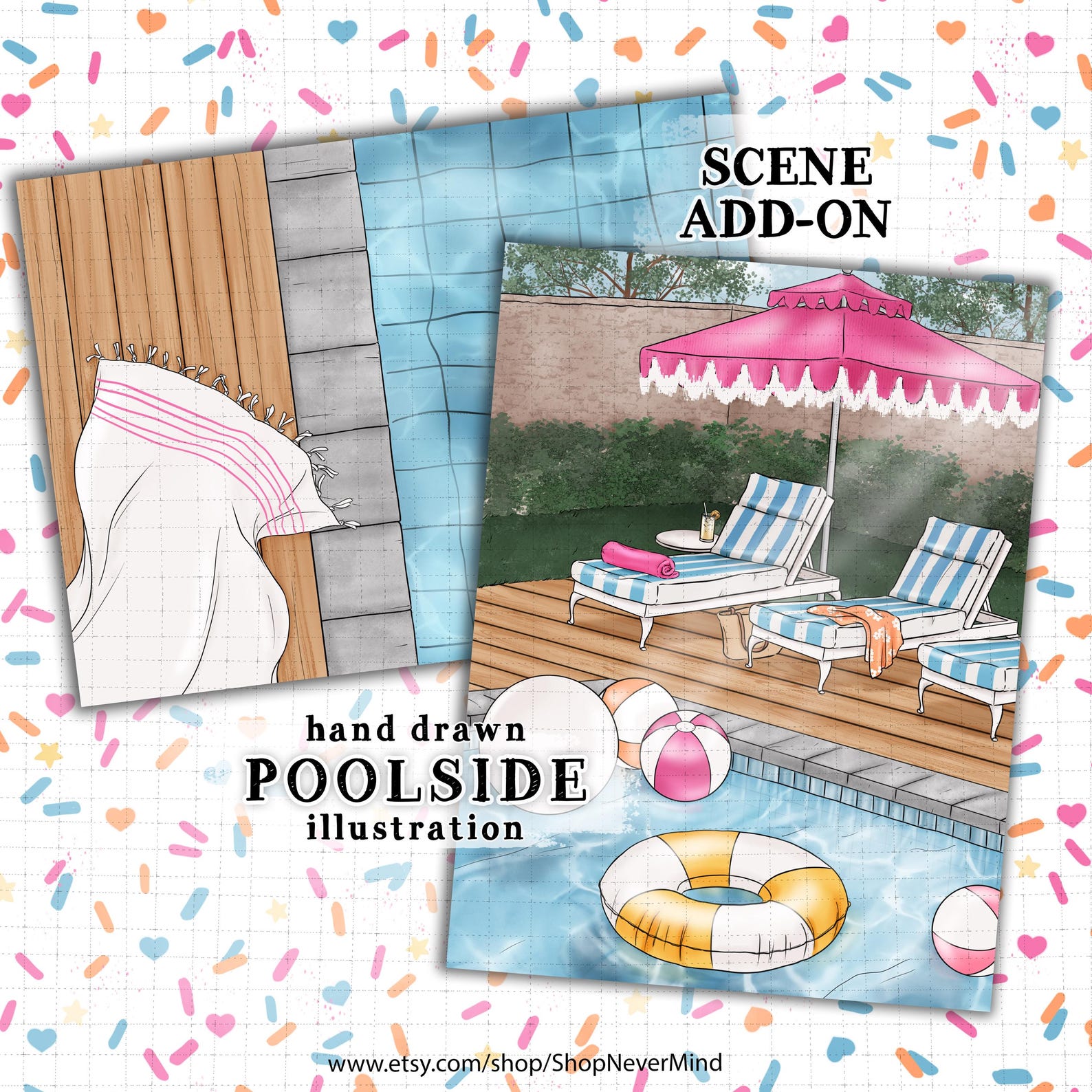 Summer Illustration Summer Vacation Scene Poolside Scene Illustration ...