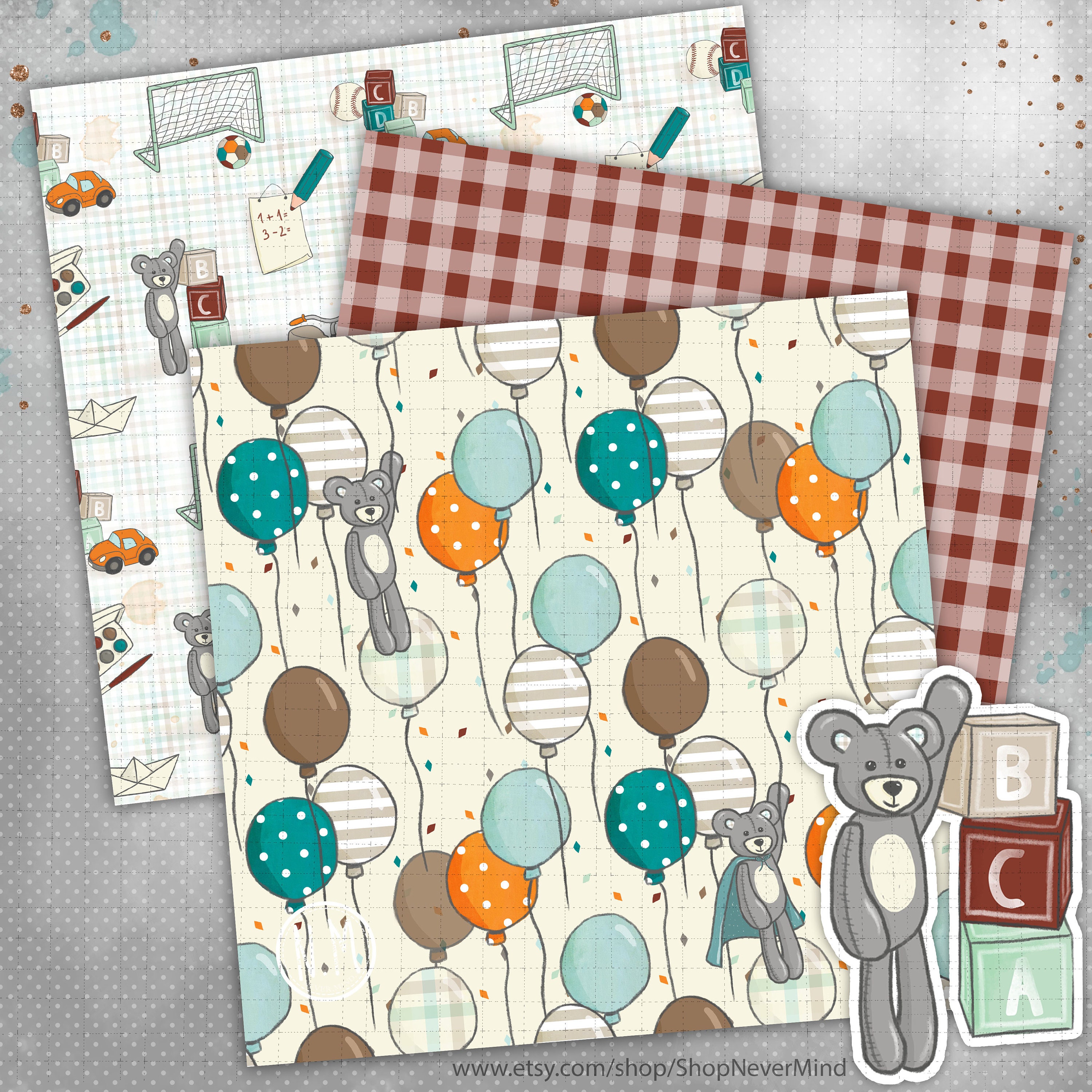 Baby Boy Digital Paper Pack Nursery Baby Shower Digital - Etsy