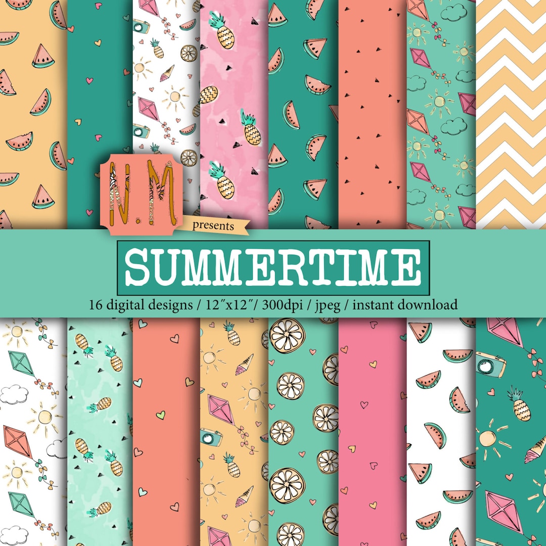 Summer Digital Paper Pack Bright Summer Colors Digital Pattern - Etsy
