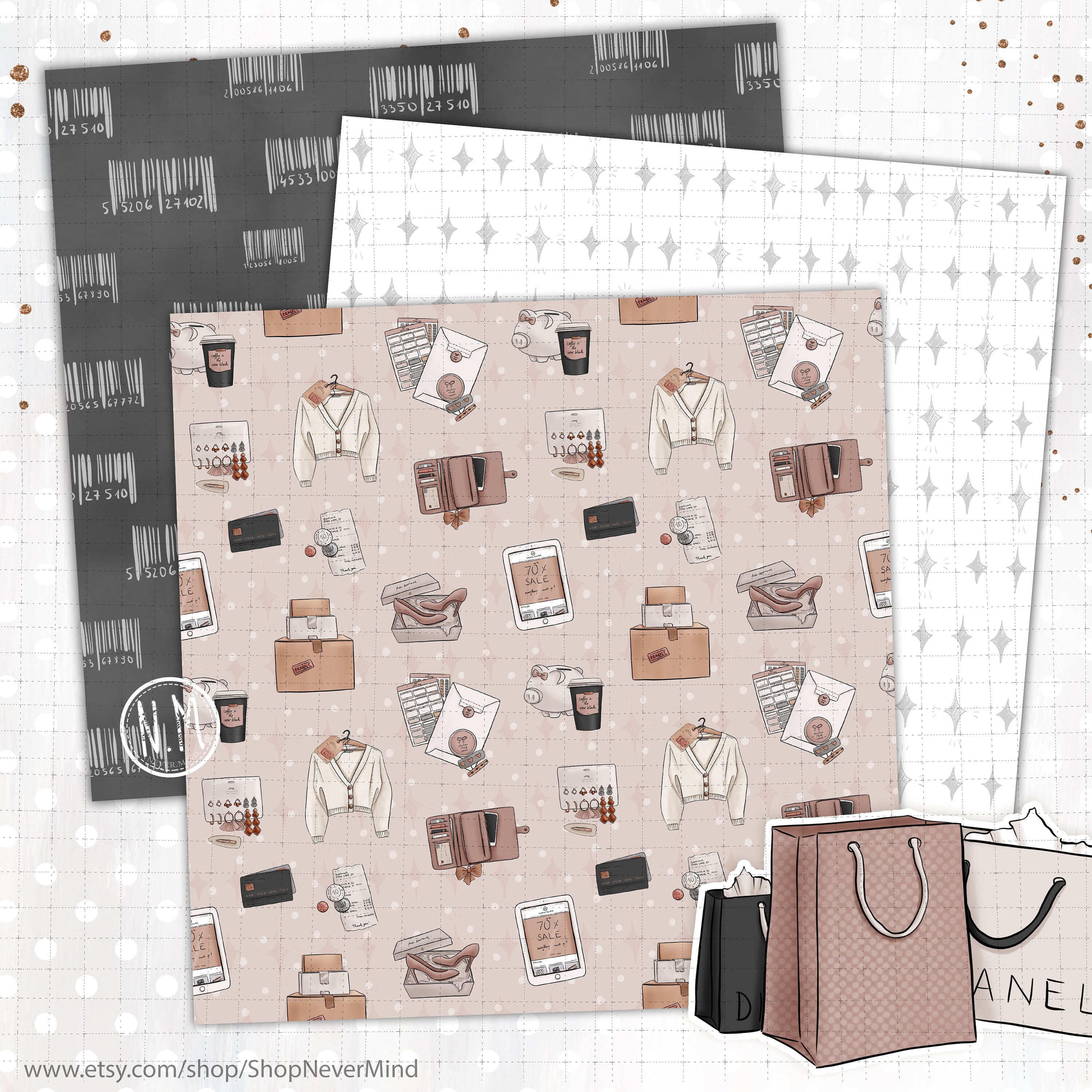 Shopping Digital Paper Pack Black Friday Shopping Spree - Etsy