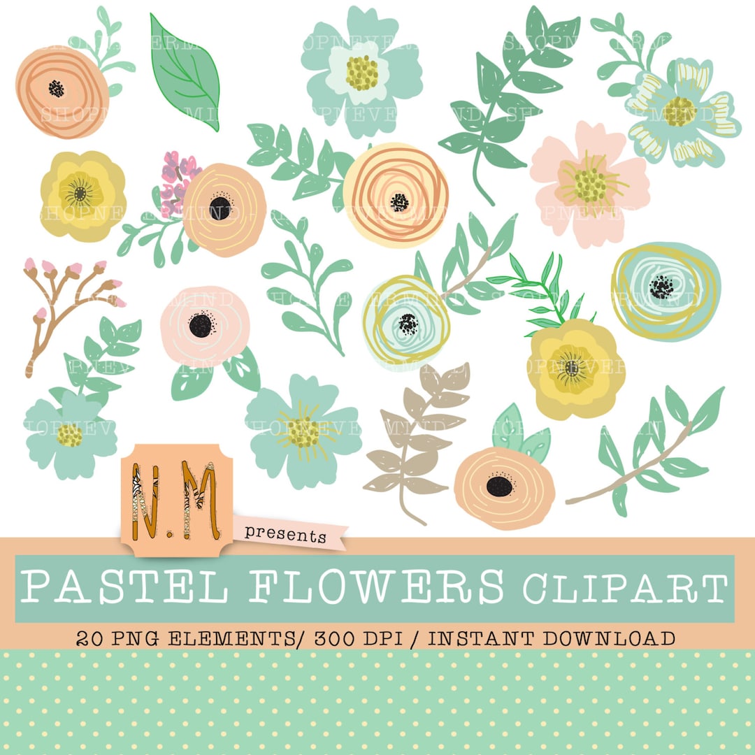 Pastel Flowers Clipart Set Pastel Floral Decorative Elements Clip Art ...
