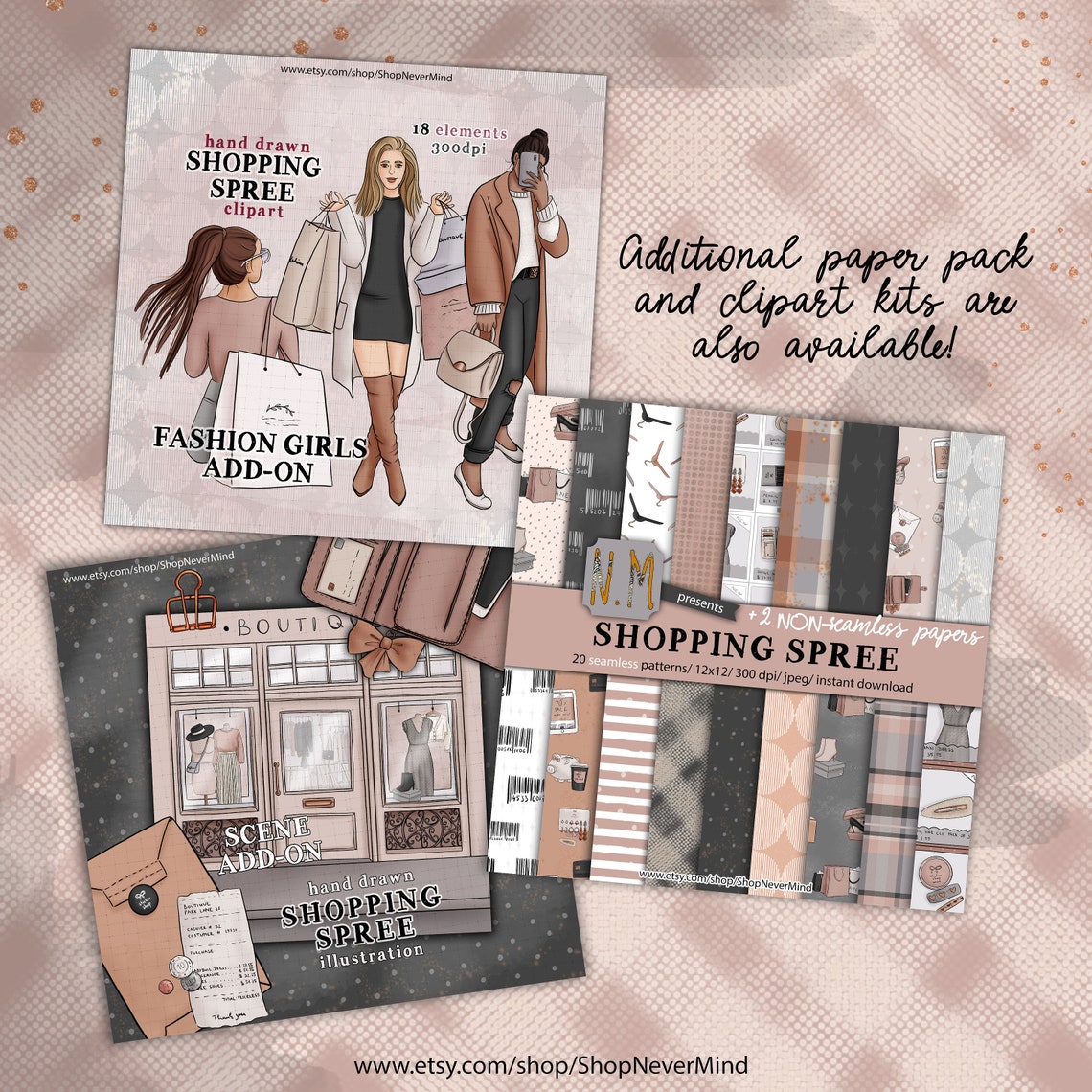 Shopping Clipart Kit Commercial Use Fall Fashion Clipart Black - Etsy