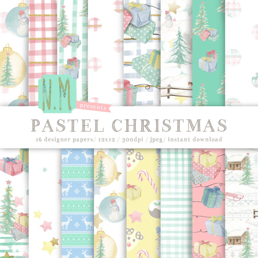 Christmas Digital Paper Pack Pastel Christmas Digital Pattern Cute ...