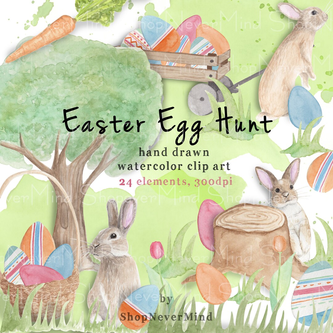 Easter Clipart Kit Watercolor Easter Egg Hunt Clip Art Set Hand Painted ...