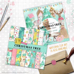 Christmas Paper Pack Cute Christmas Tree Digital Pattern Reindeer Santa ...