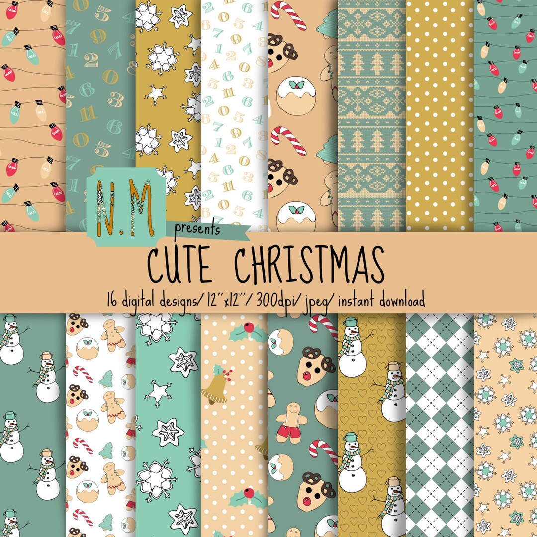 Christmas Digital Paper Pack Christmas Digital Pattern Cute Christmas ...