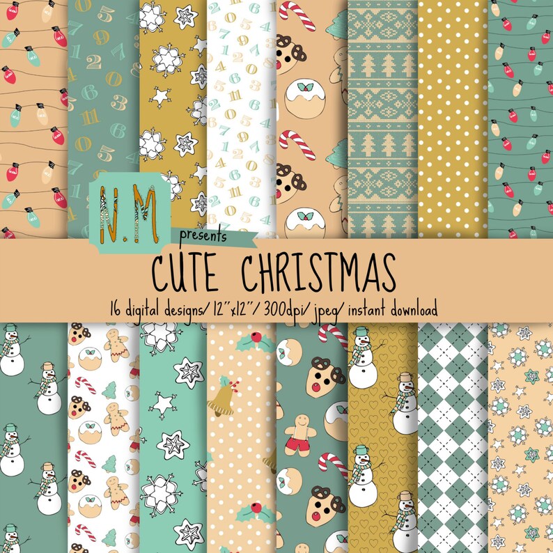 Christmas Digital Paper Pack Christmas Digital Pattern Cute | Etsy