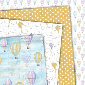 Hot Air Balloon Digital Paper Pack Watercolor Sky Kite Hot Air Balloon ...