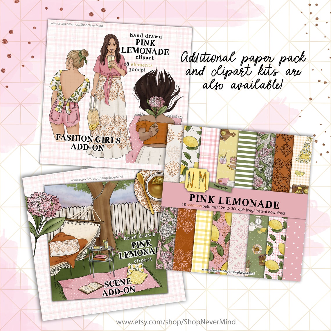 Pink Lemonade Clipart Kit Lemonade Stand Digital Clip Art | Etsy