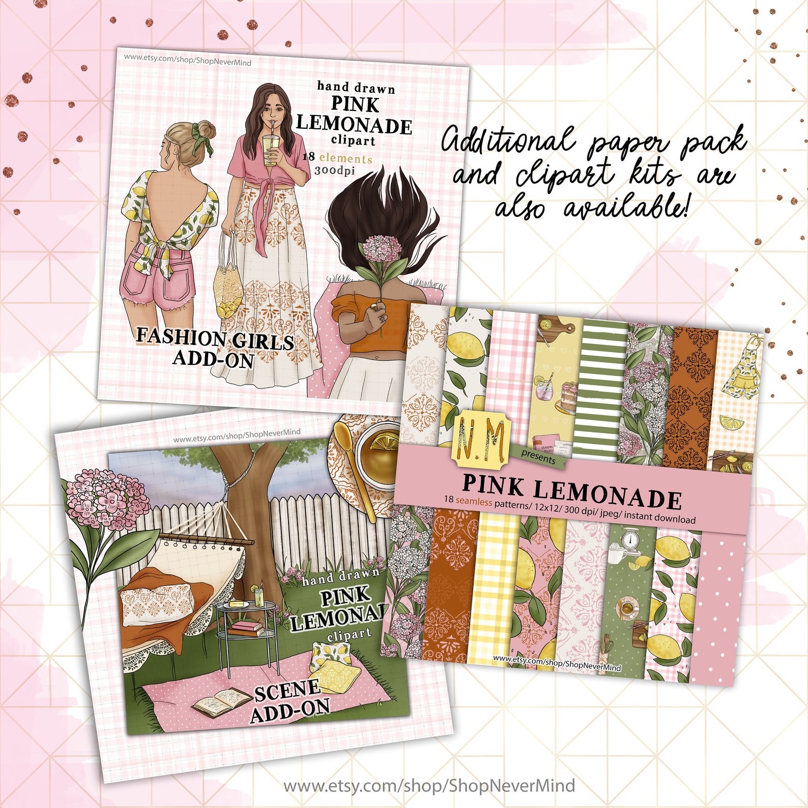 Pink Lemonade Clipart Kit Lemonade Stand Digital Clip Art | Etsy