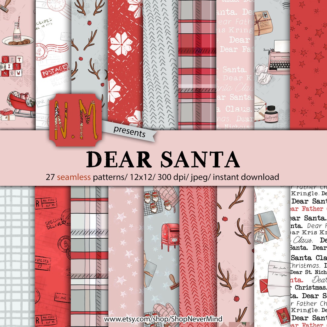Christmas Digital Paper Pack Dear Santa Digital Pattern Commercial Use ...