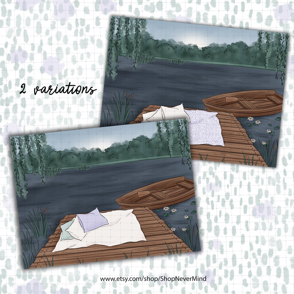 Spring Scene Illustration Spring Lake Scene Commercial Use | Etsy