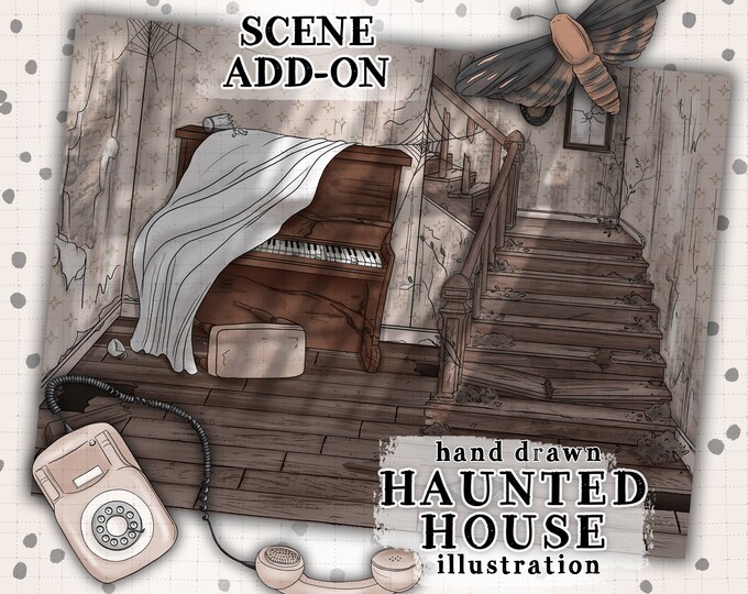 Haunted House Scene Illustration Haloween Scene Commercial Use Spooky ...
