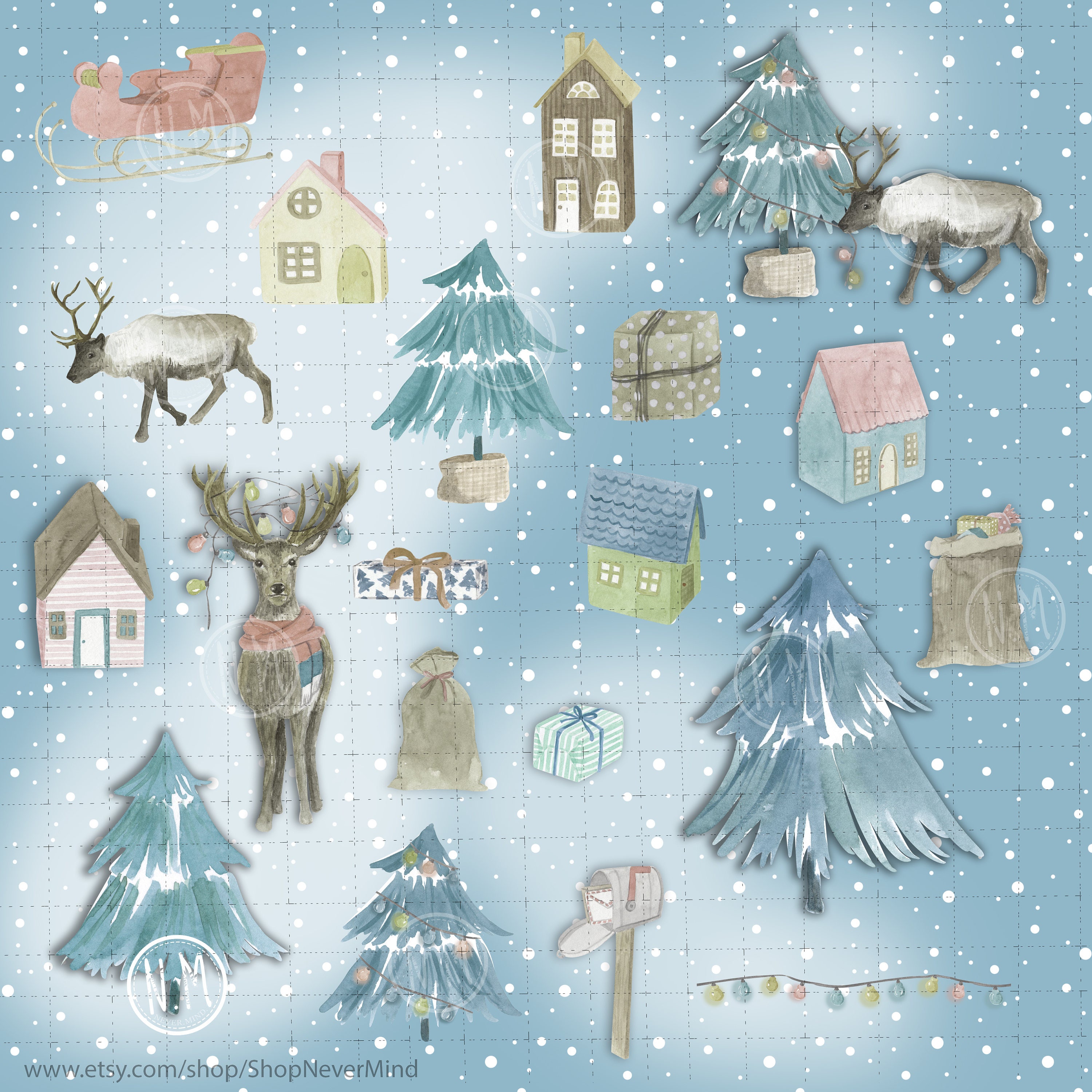 Christmas Clip Art Commercial Use Watercolor Christmas Tree - Etsy