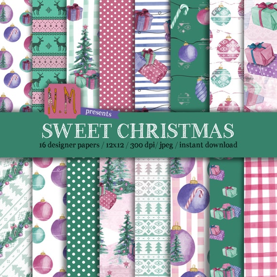 Christmas Digital Paper Pack Watercolor Sweet Christmas - Etsy