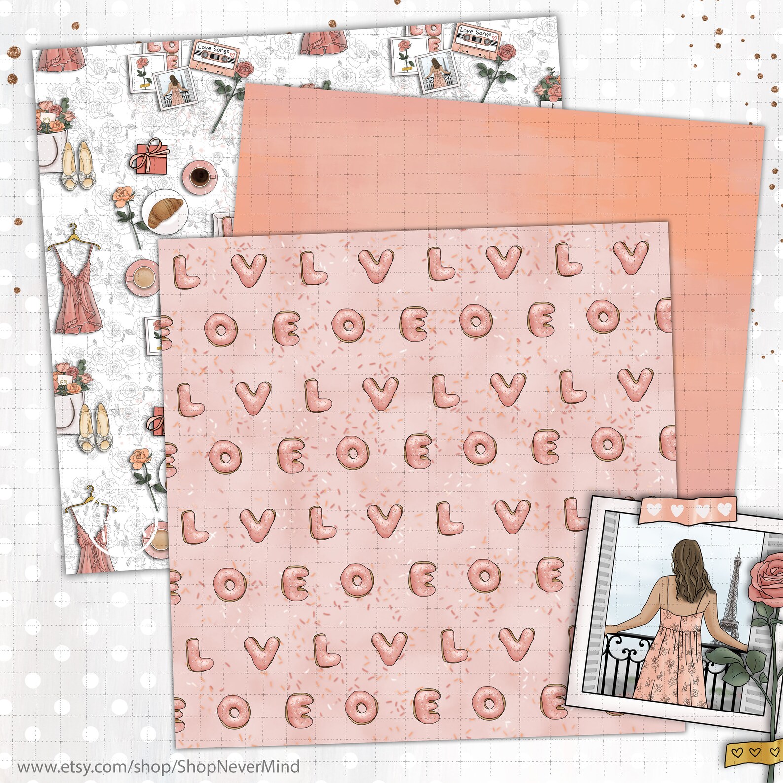 Valentines Day Digital Paper Commercial Use Valentines | Etsy