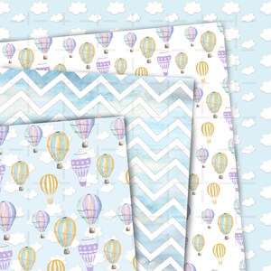 Hot Air Balloon Digital Paper Pack Watercolor Sky Kite Hot Air Balloon ...