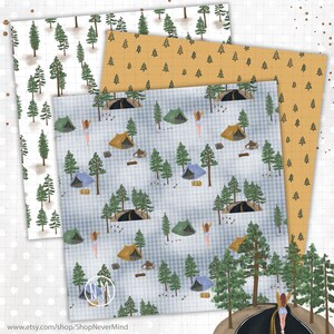 Camping Digital Paper Pack Camping Trip Forest Paper Pattern Commercial ...
