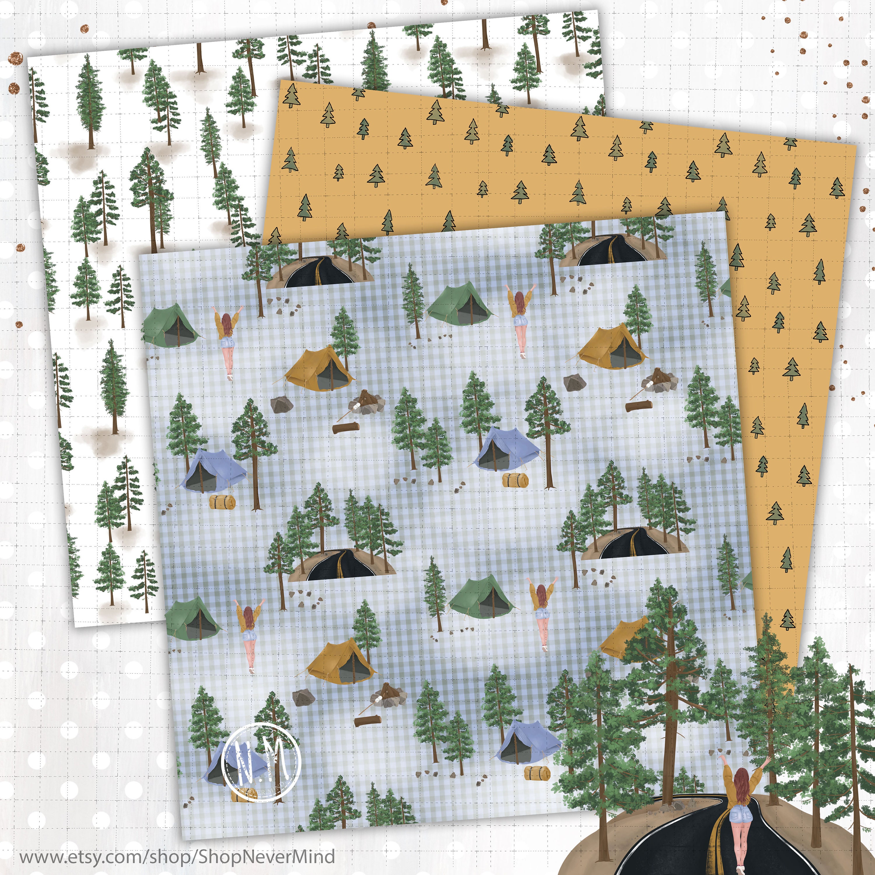Camping Digital Paper Pack Camping Trip Forest Paper Pattern - Etsy
