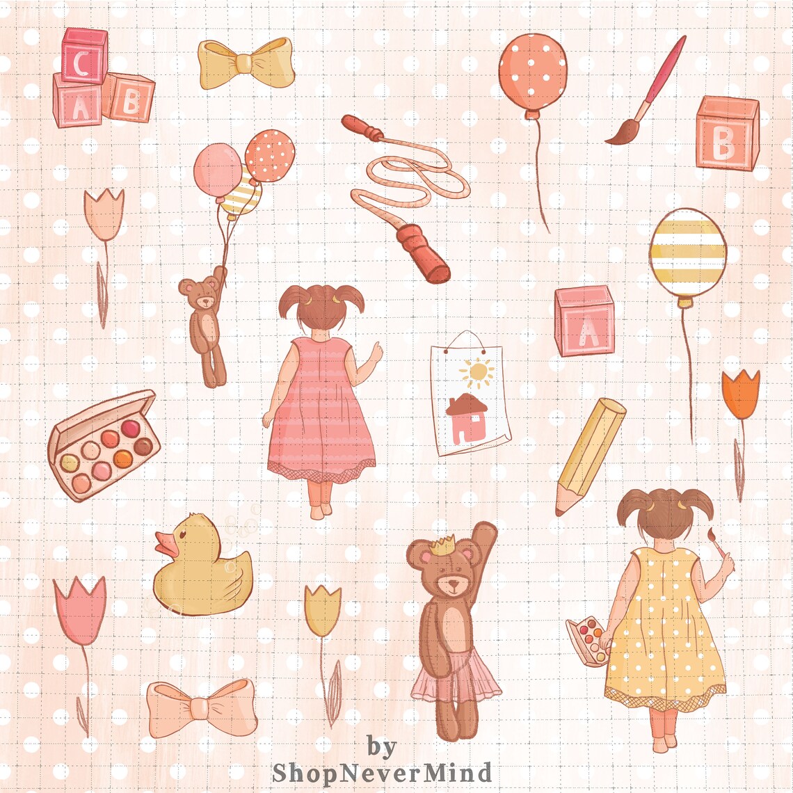 Baby Clipart Kit Baby Girl Digital Clip Art Nursery Baby Shower ...