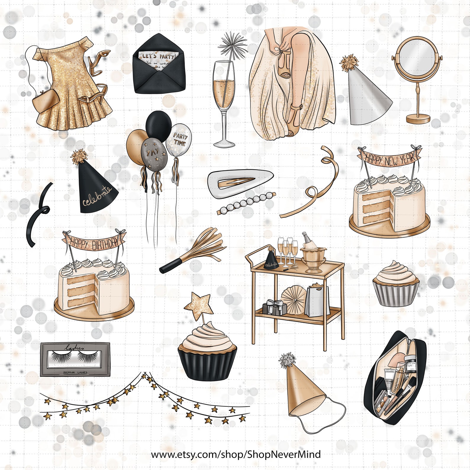 New Years Clipart Kit New Years Party Clipart Birthday Celebration ...