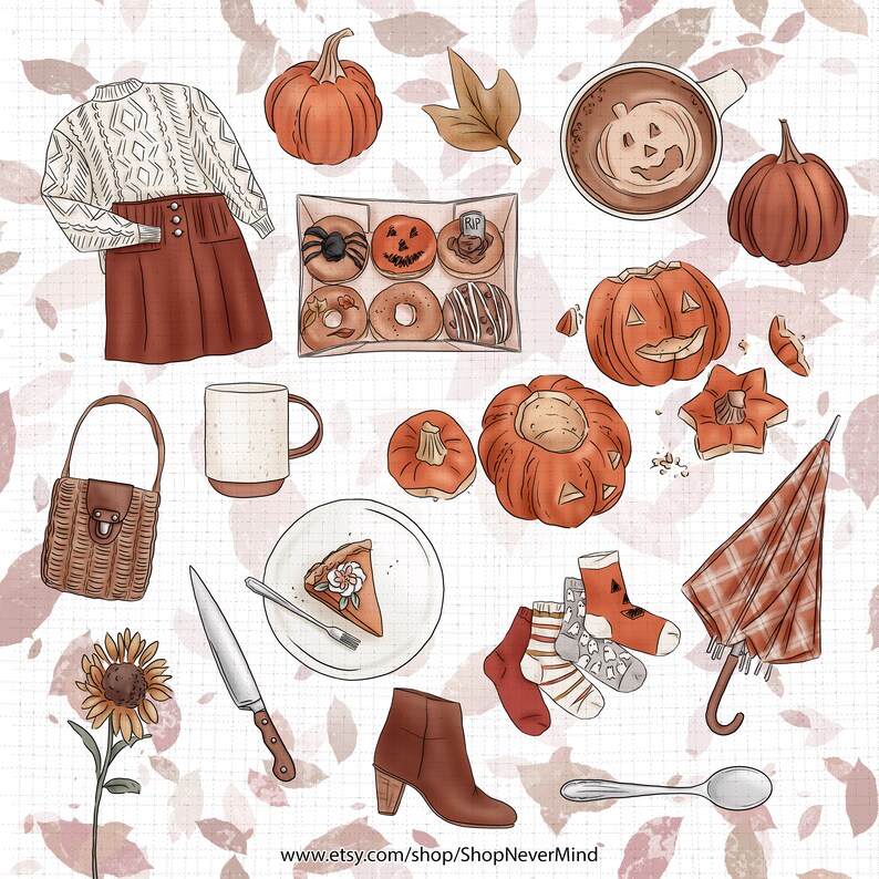 Fall Clipart Kit Fall Clipart Commercial Use Pumpkin Pie - Etsy