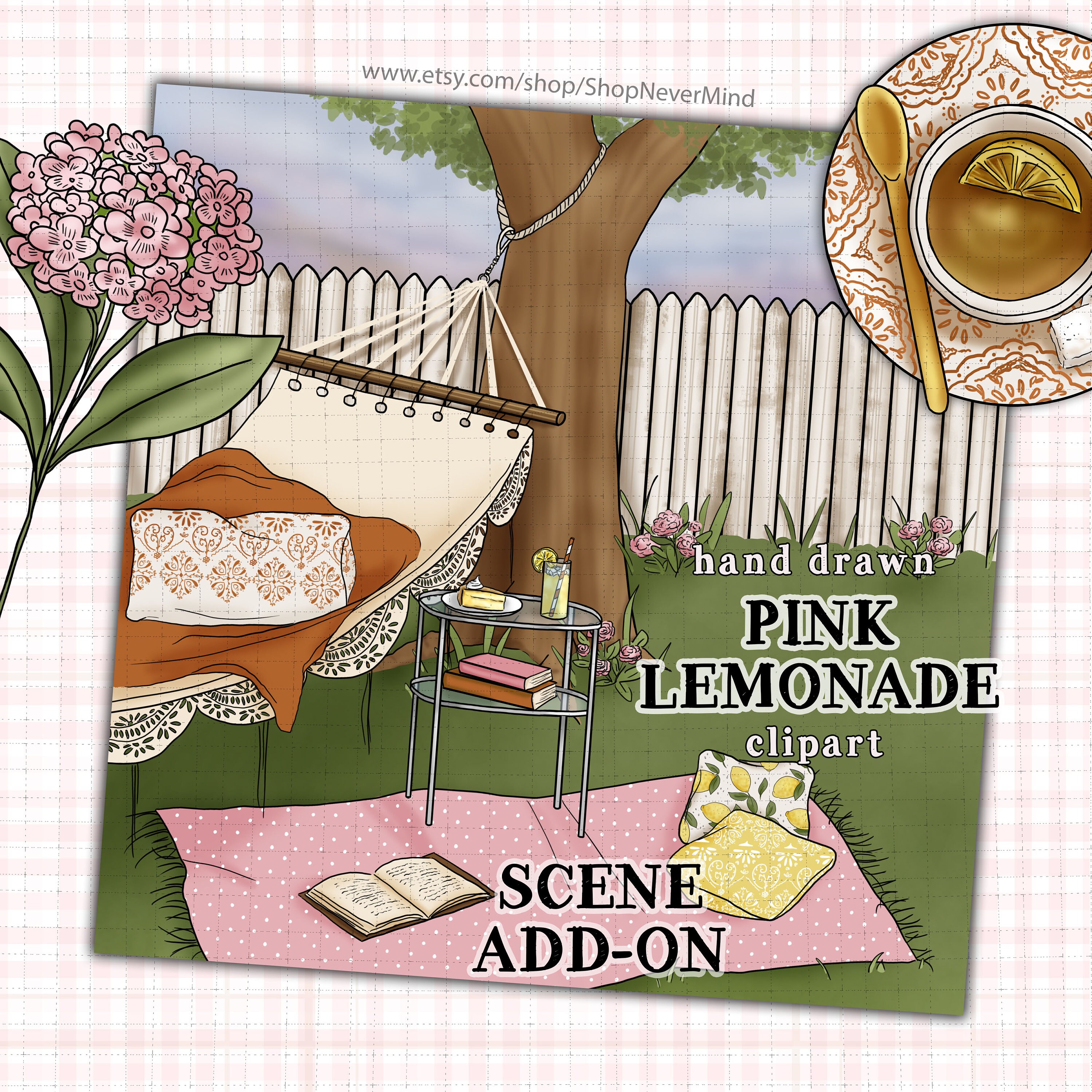 Pink Lemonade Digital Clipart Lemonade Stand Scene Commercial - Etsy