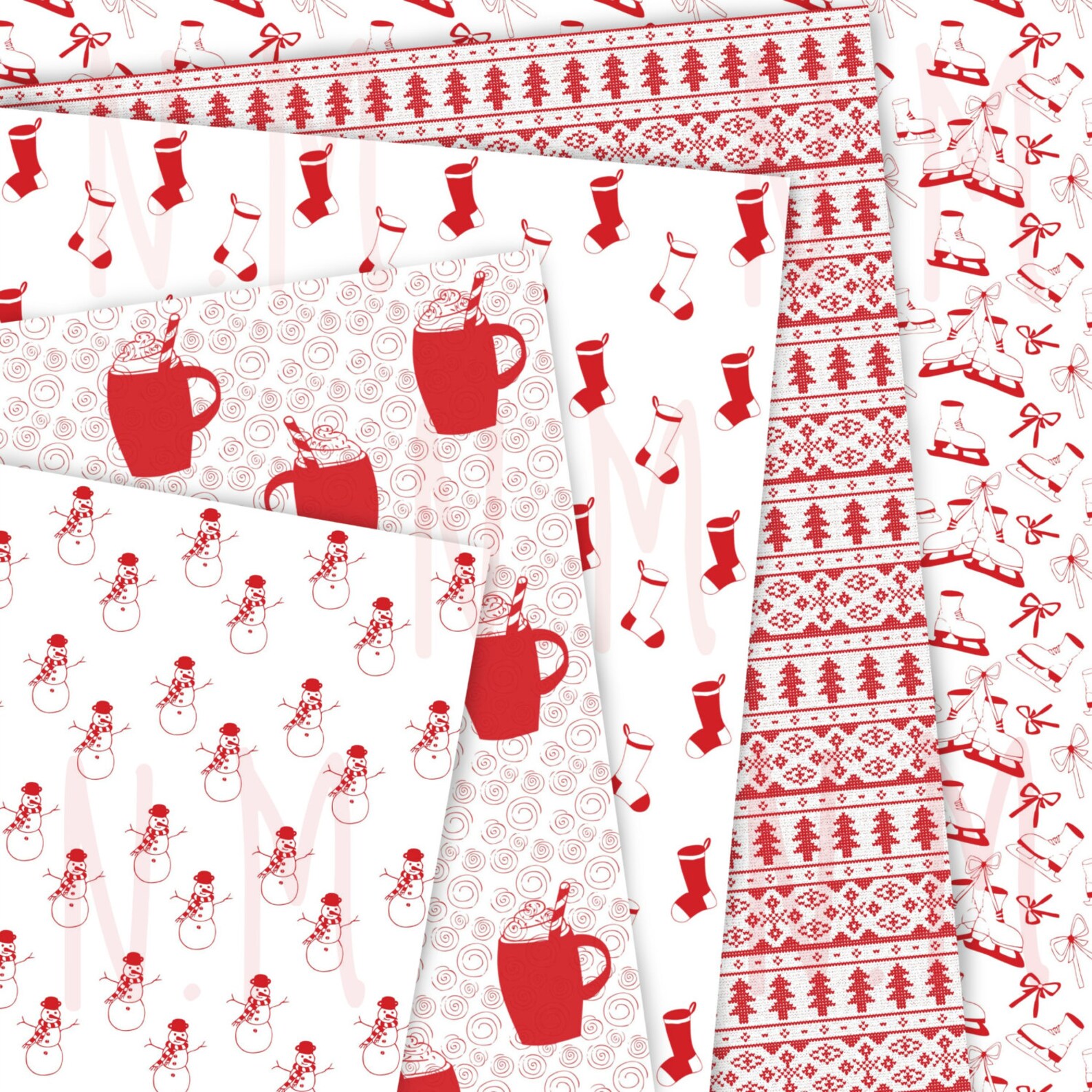 Red and White Christmas Digital Paper Pack Christmas Digital - Etsy