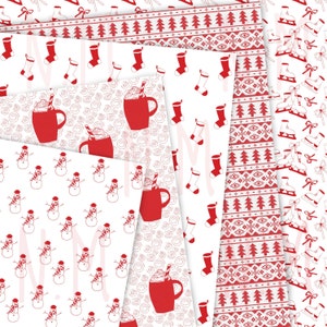 Red and White Christmas Digital Paper Pack, Christmas Digital Pattern ...