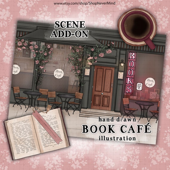 Coffee Shop Scene Illustration Book Cafe Scene Commercial Use - Etsy