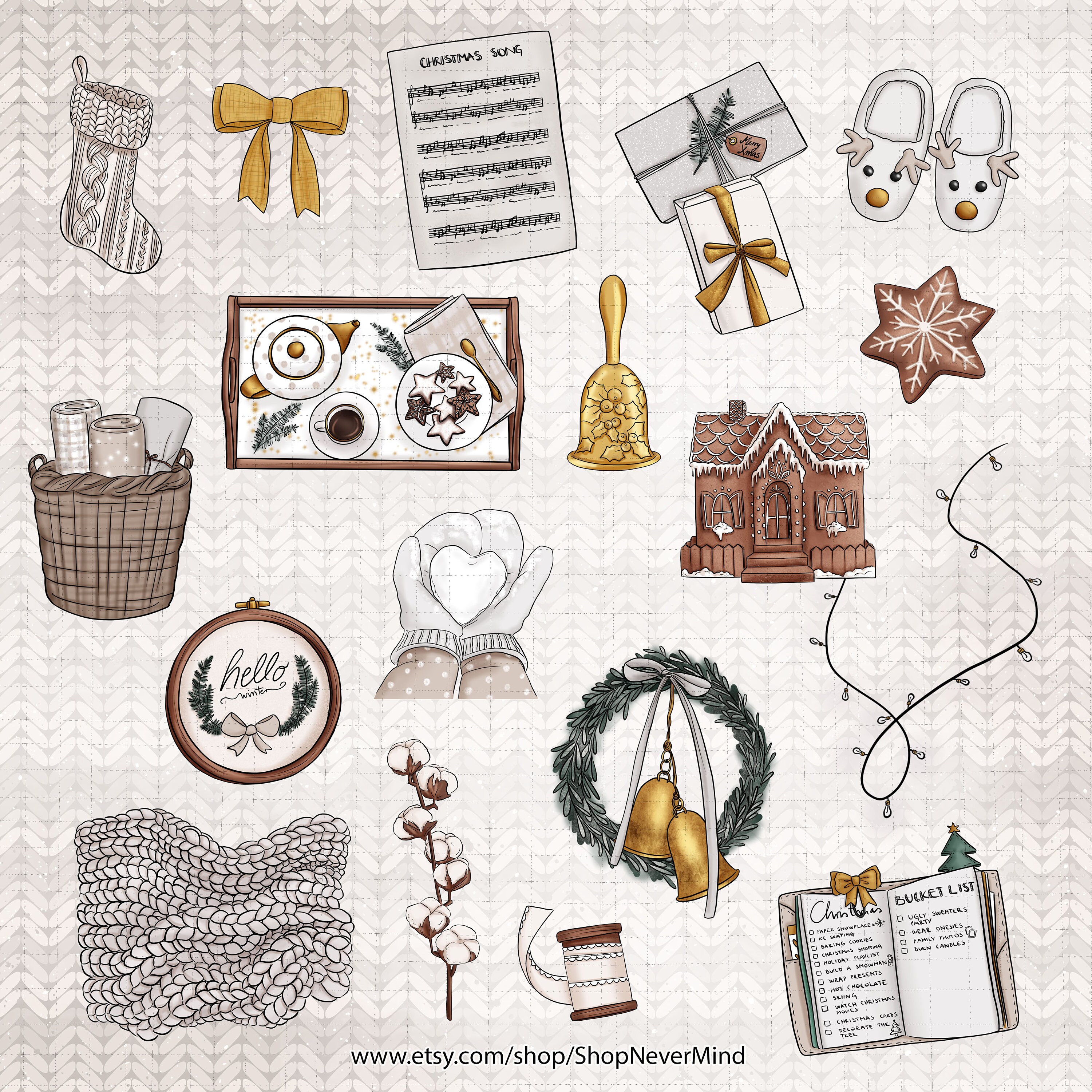 Christmas clipart kit commercial use white christmas clipart | Etsy